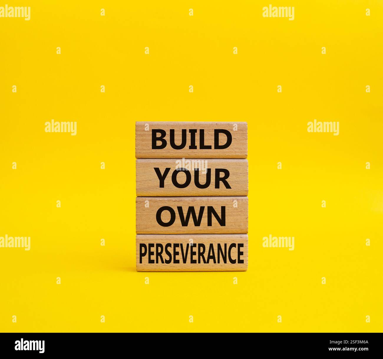 Perseverance symbol. Wooden blocks with words 'Build your own ...