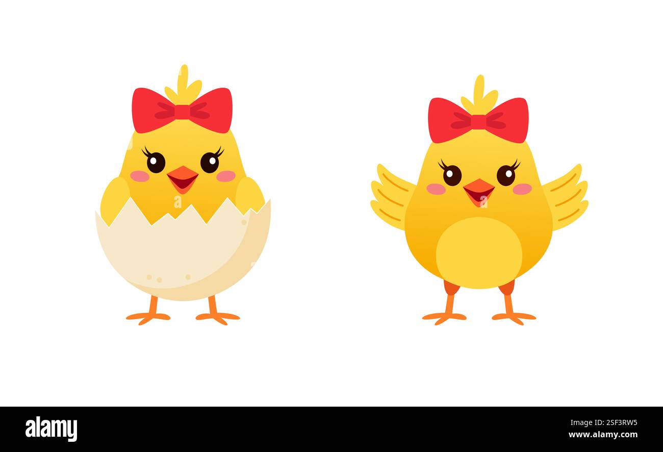 Cute yellow chicken with red bow Stock Vector Image & Art - Alamy