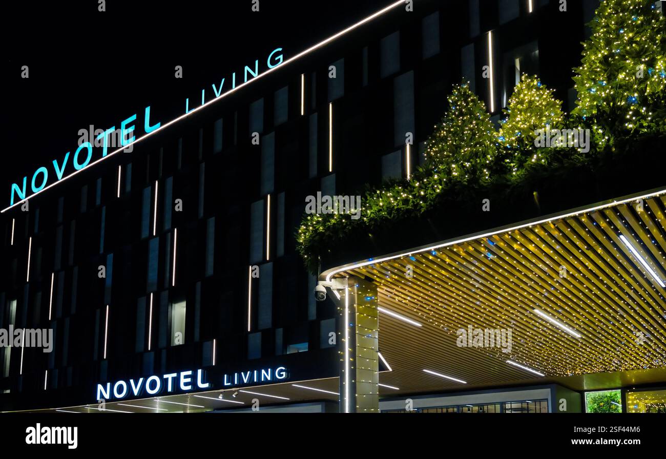 Almaty, Kazakhstan - January 18, 2025: The facade of the Novotel hotel ...
