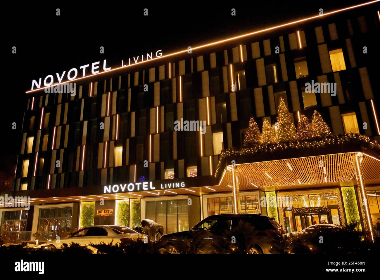 Almaty, Kazakhstan - January 18, 2025: The front part of the Novotel ...