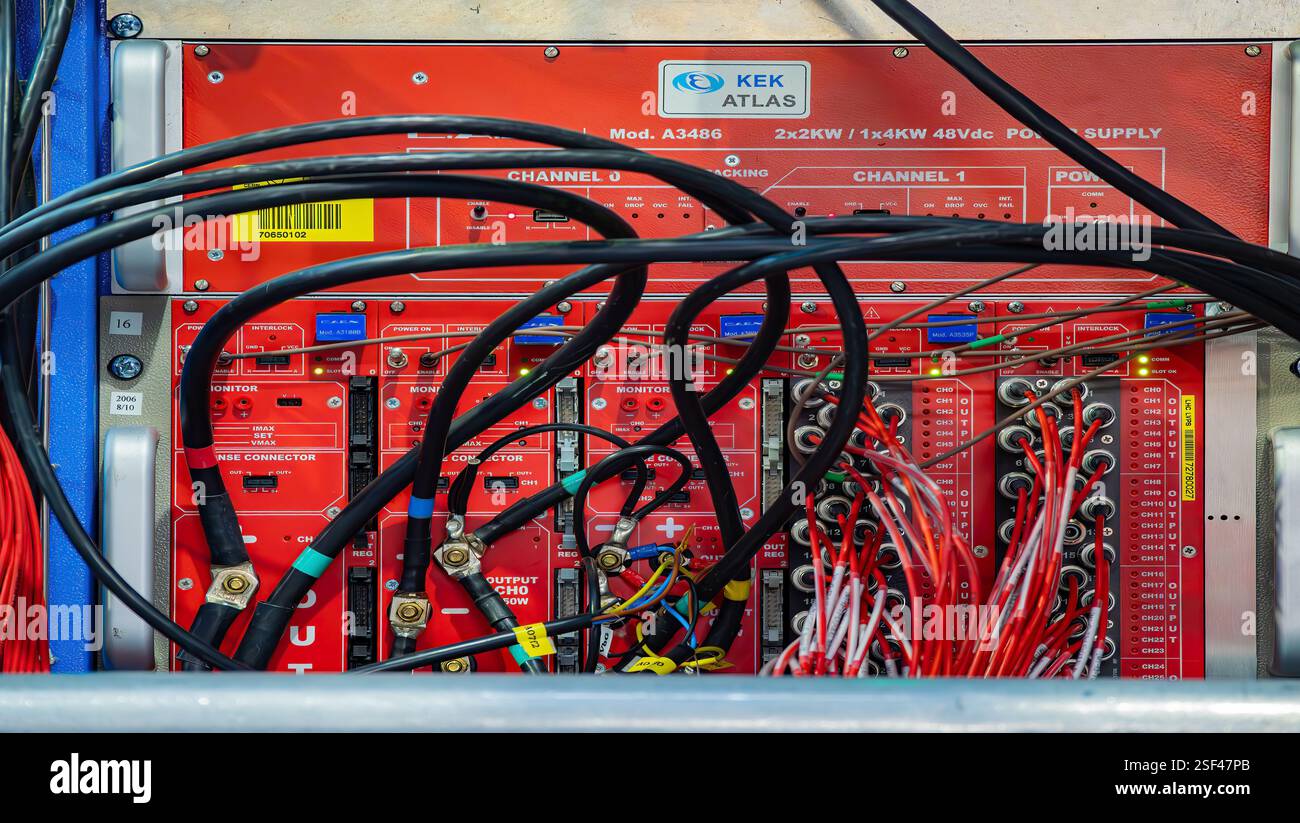 Geneva, Switzerland - February 5, 2025: View of a complex electrical ...