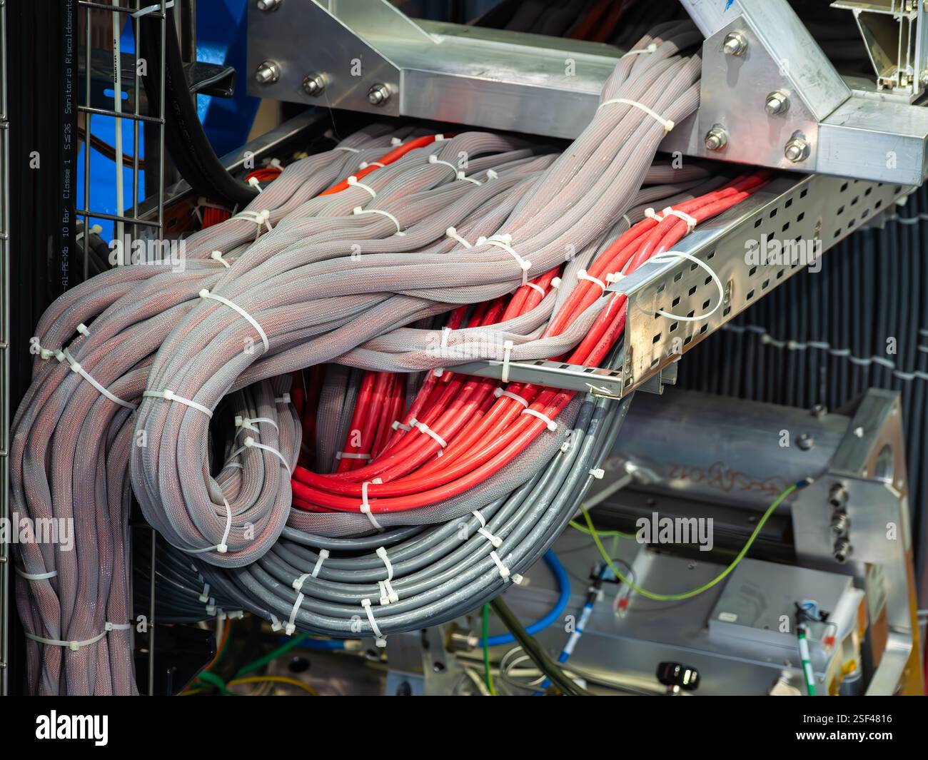 Geneva, Switzerland - February 5, 2025: Close-up of organized cables ...