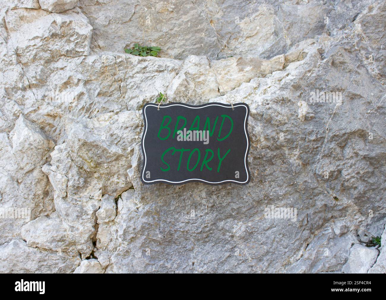Brand Story symbol. Stone wall with words Brand Story. Beautiful stone ...
