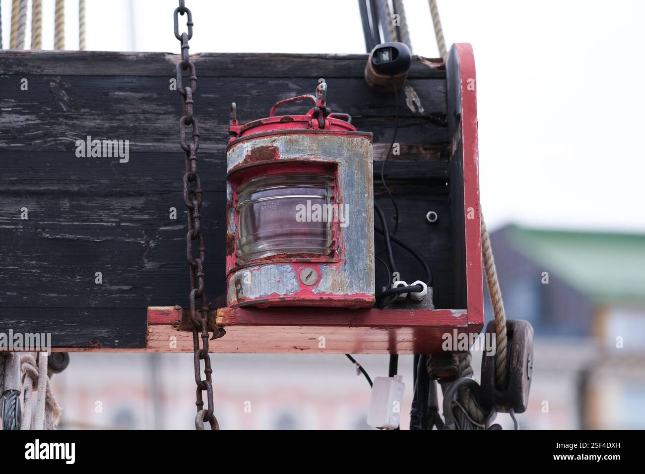 Old vintage red ship lantern Stock Photo - Alamy
