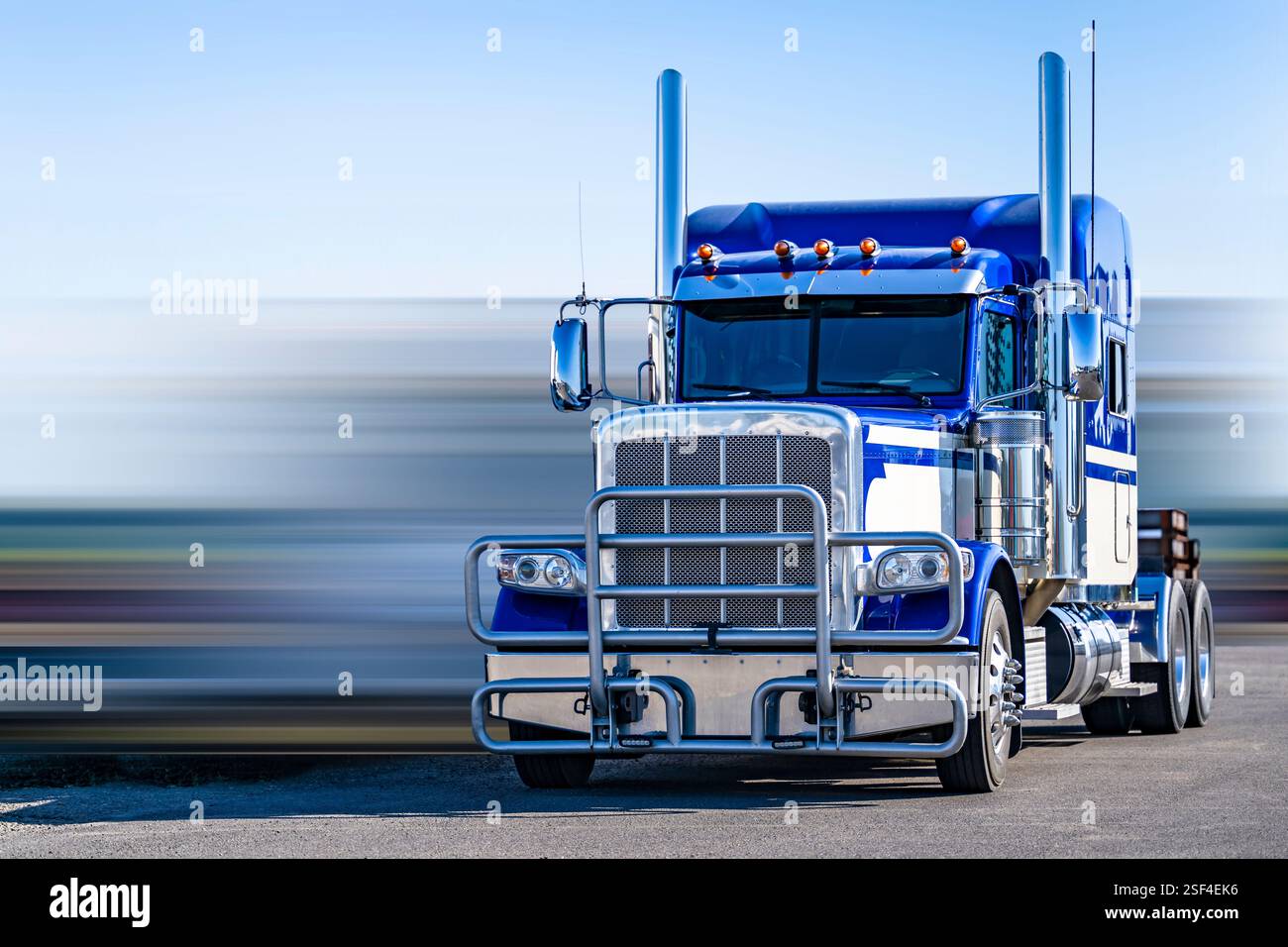 Industrial white and turquoise long haul bonnet big rig semi truck ...