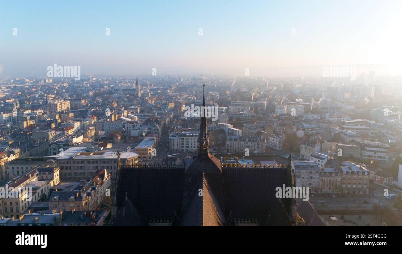 A breathtaking aerial view from Reims Cathedral, showcasing its spire ...