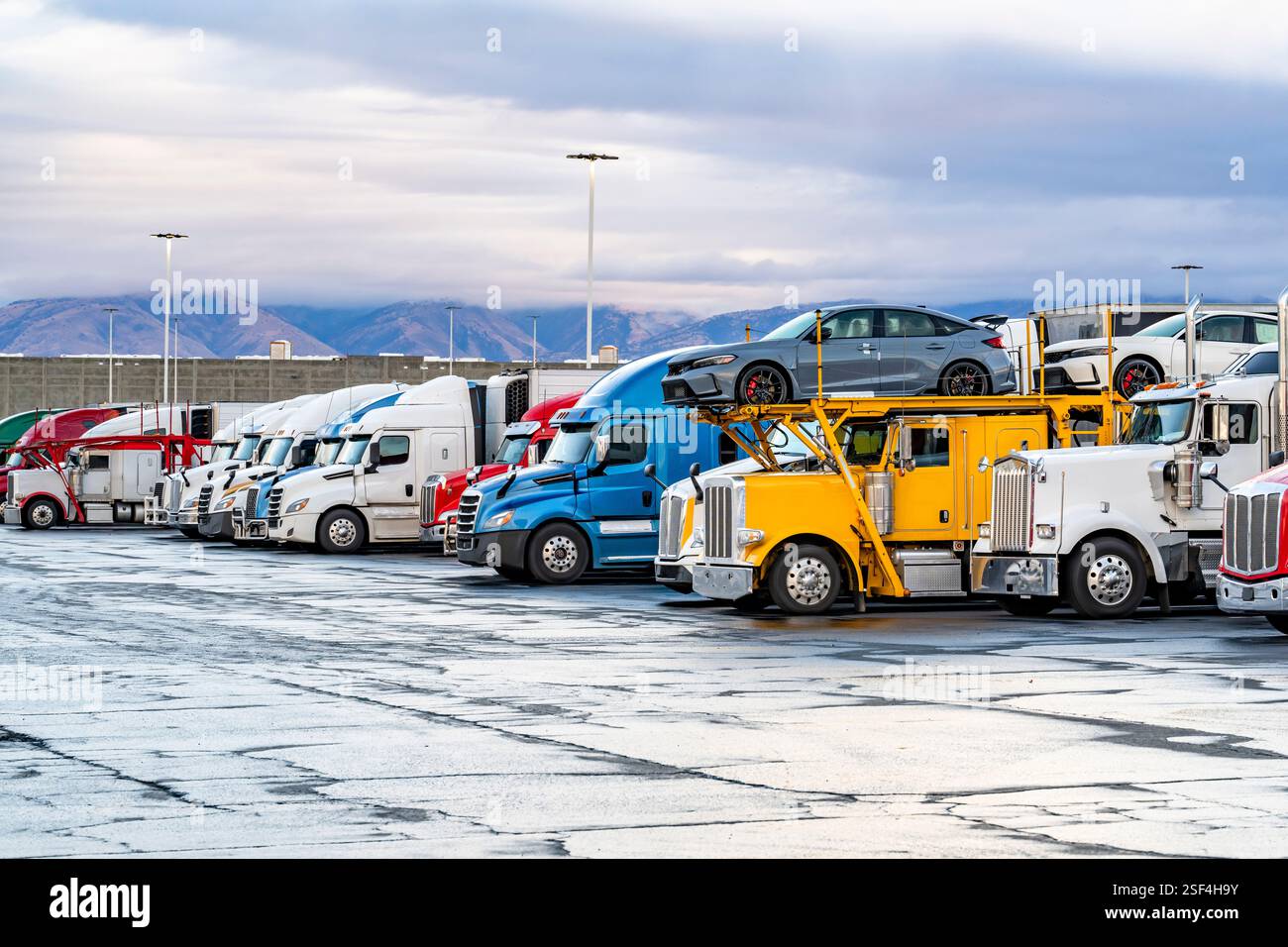 Industrial powerful bright blue big rig semi truck tractors without ...