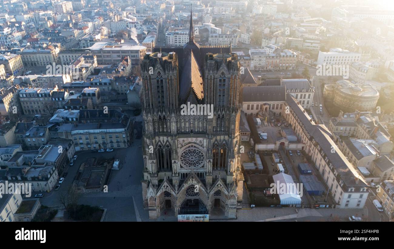 Stunning aerial view of Reims Cathedral in France, showcasing its ...