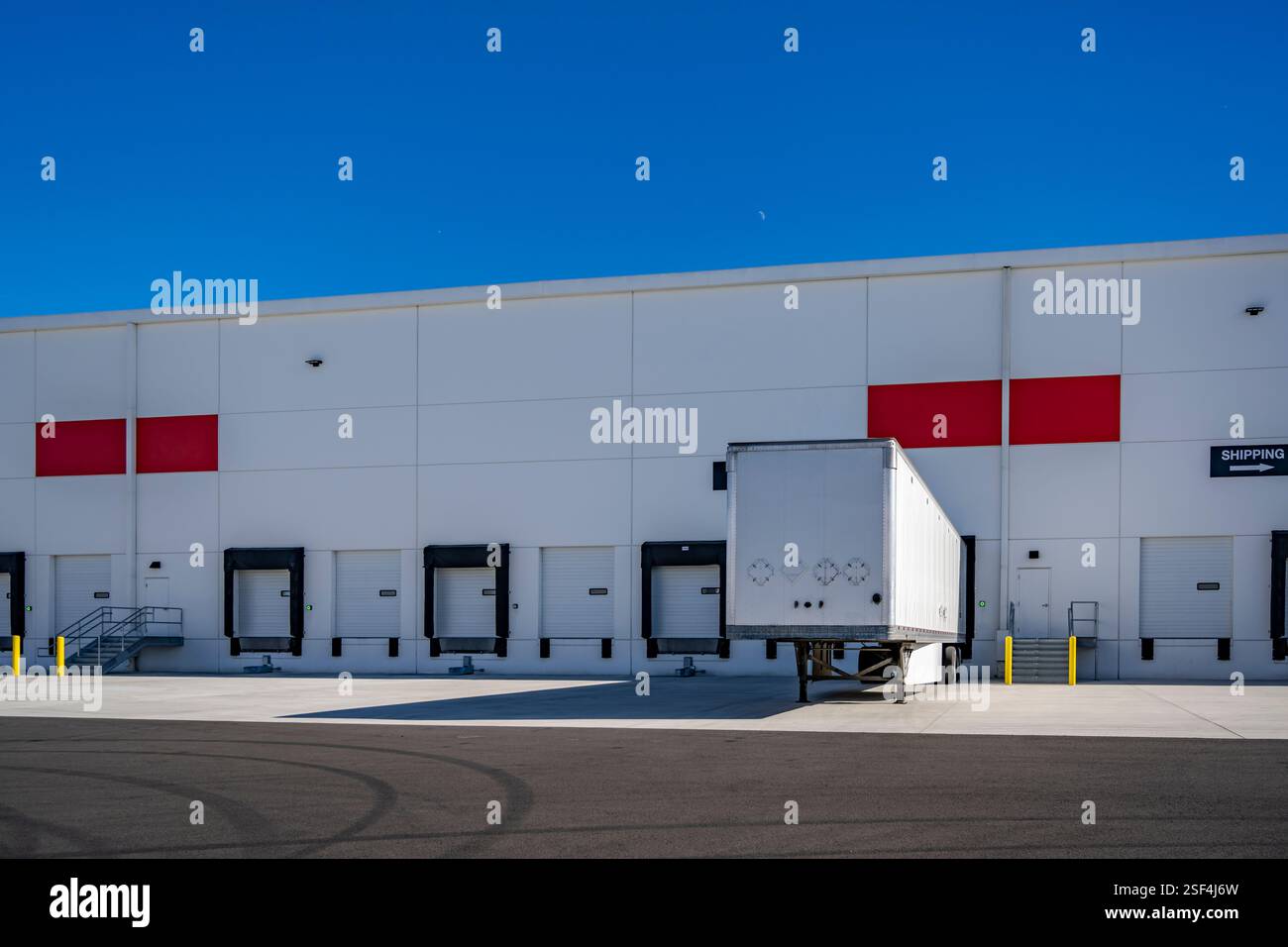 Industrial long size dry van semi trailer without semi truck standing ...