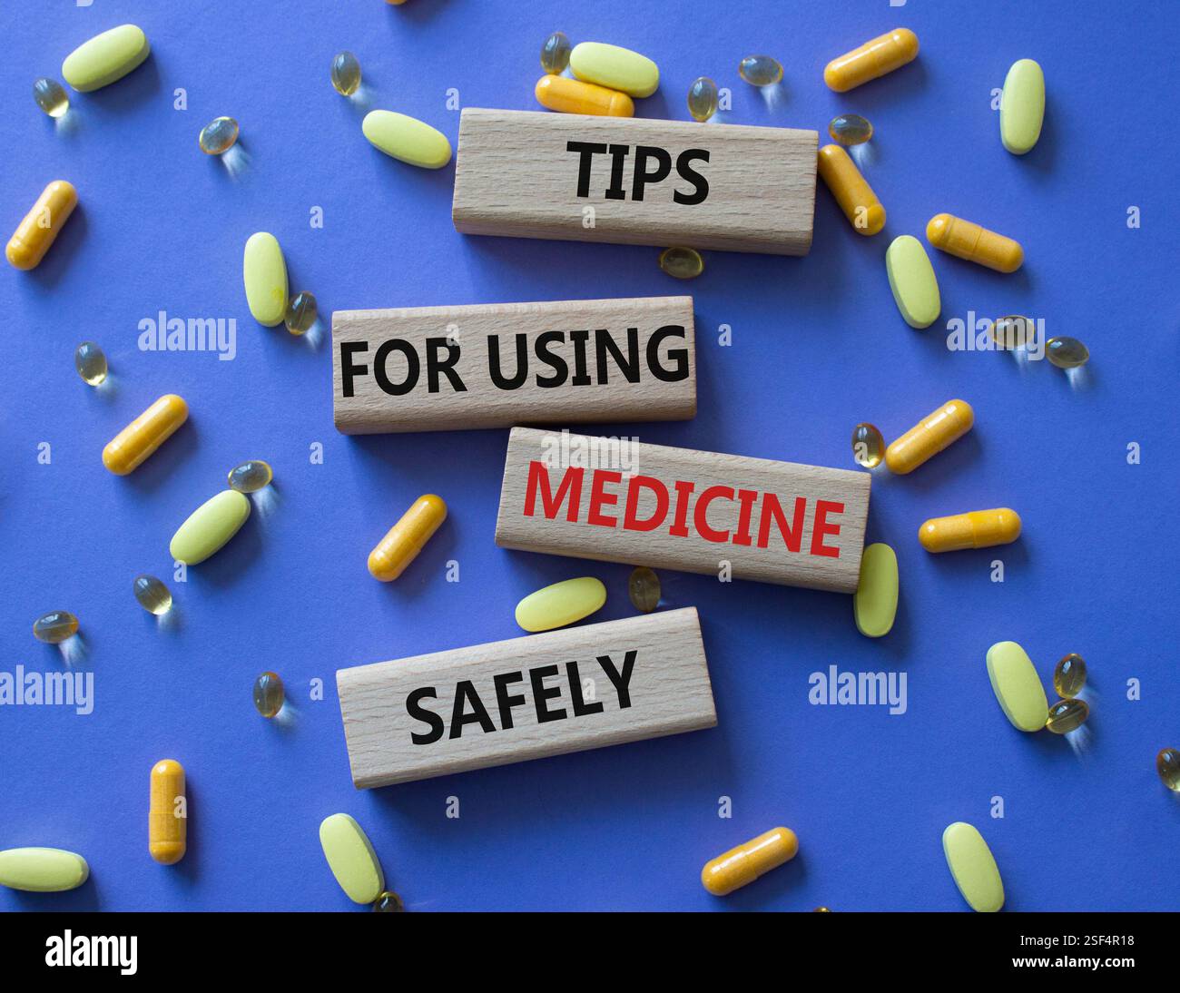 Medicine symbol. Concept word Taking drugs the right way on wooden ...