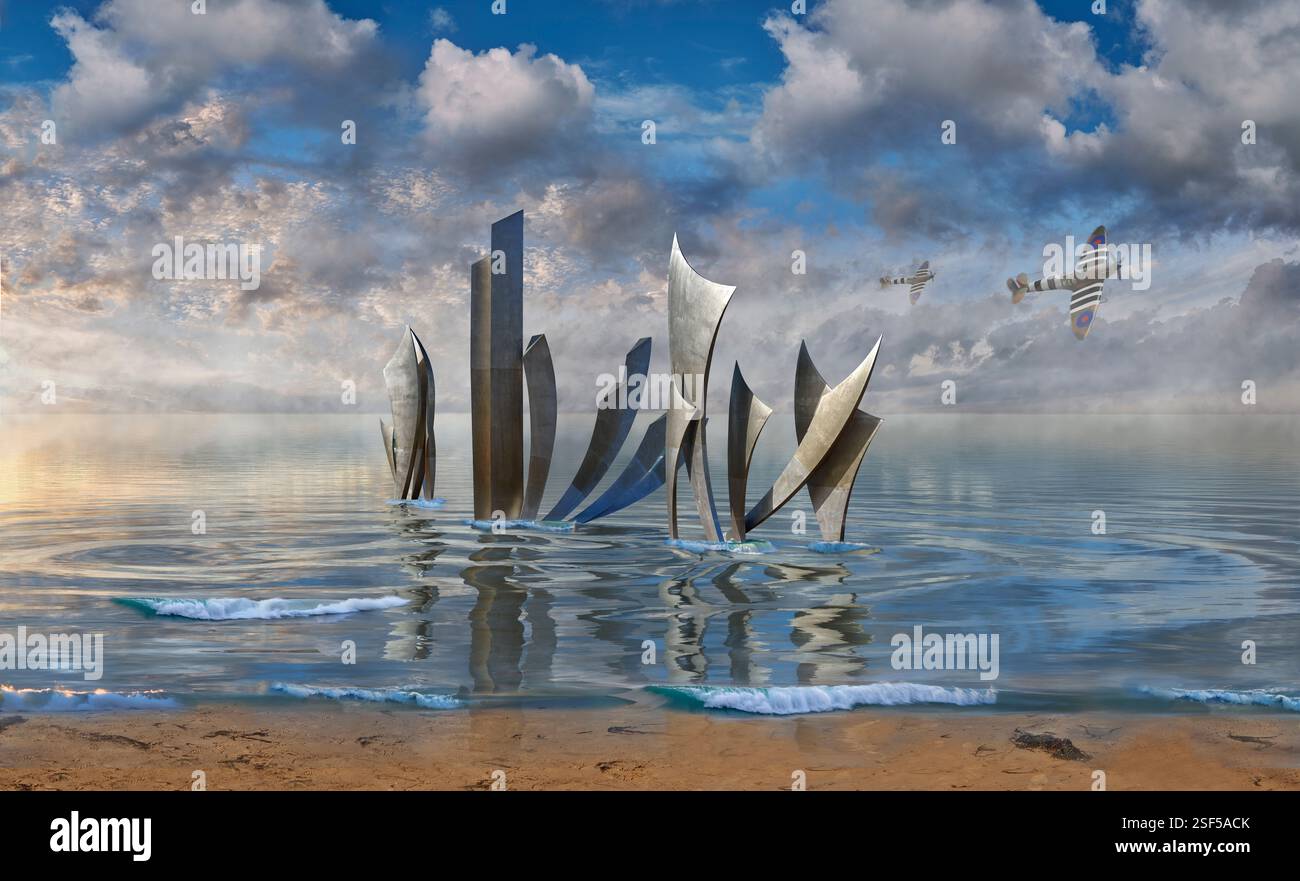 Photo of 2 Spitfire planes flying over Les Braves D-Day landings ...