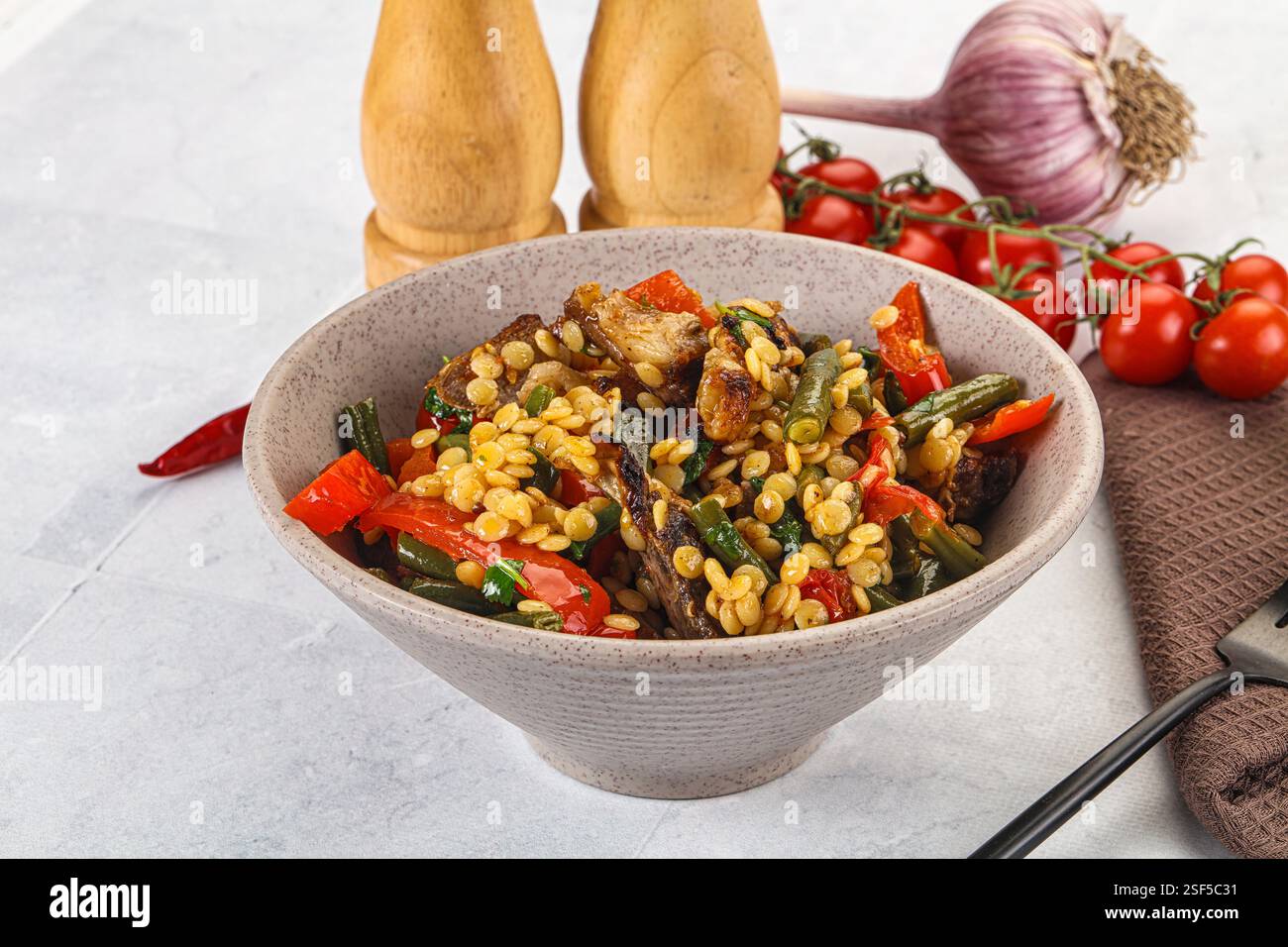 Eastern cuisine - Ptitim with beef meat and vegetables Stock Photo - Alamy