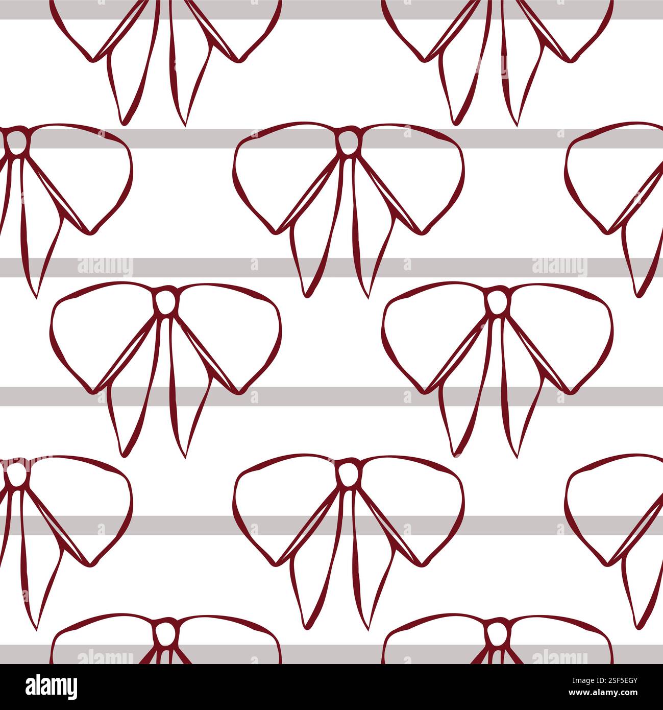 Hand drawn seamless pattern with elegant bows in red on striped ...