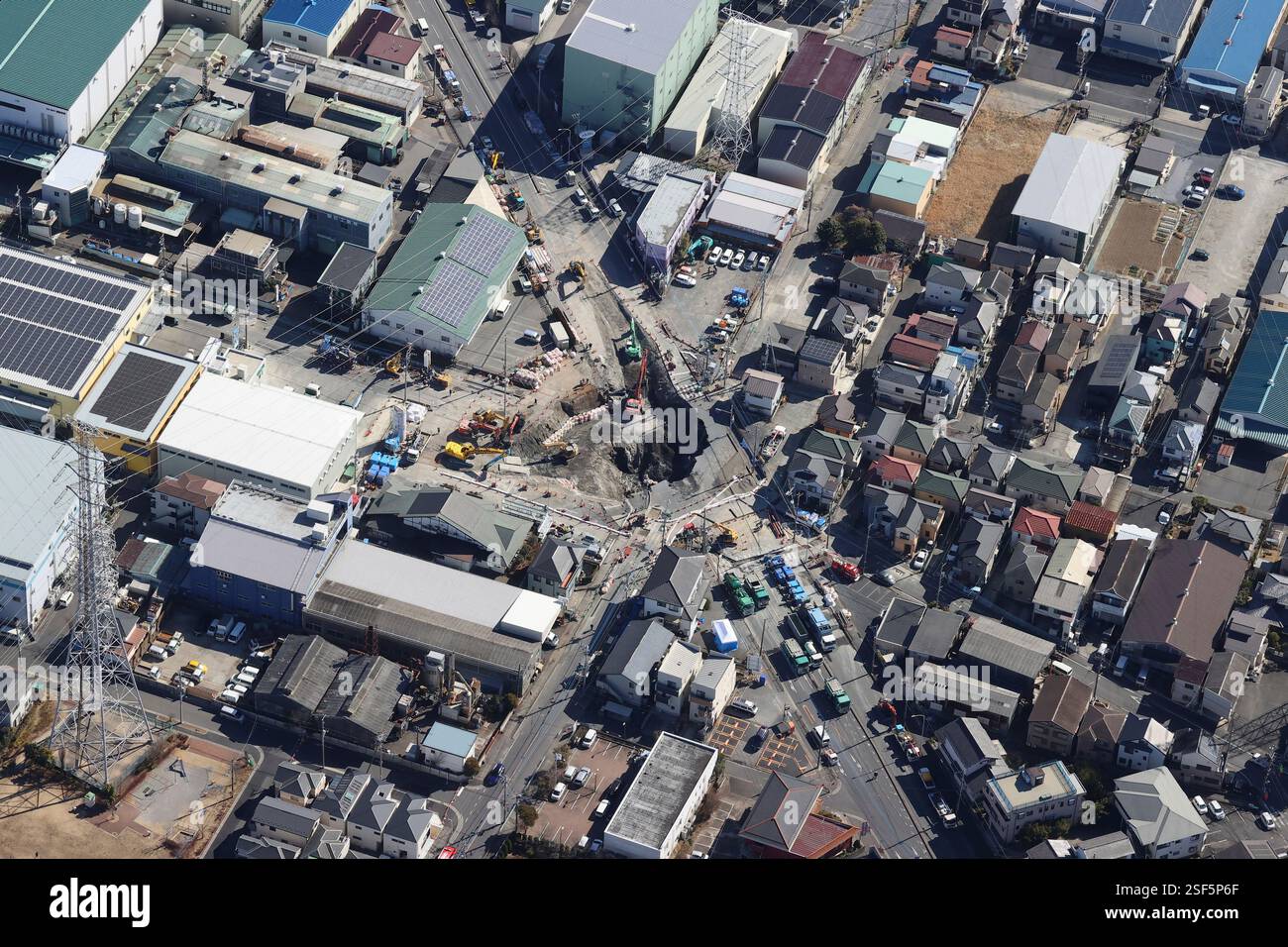 An aerial photo shows the collapsed site of a prefectural road waiting ...