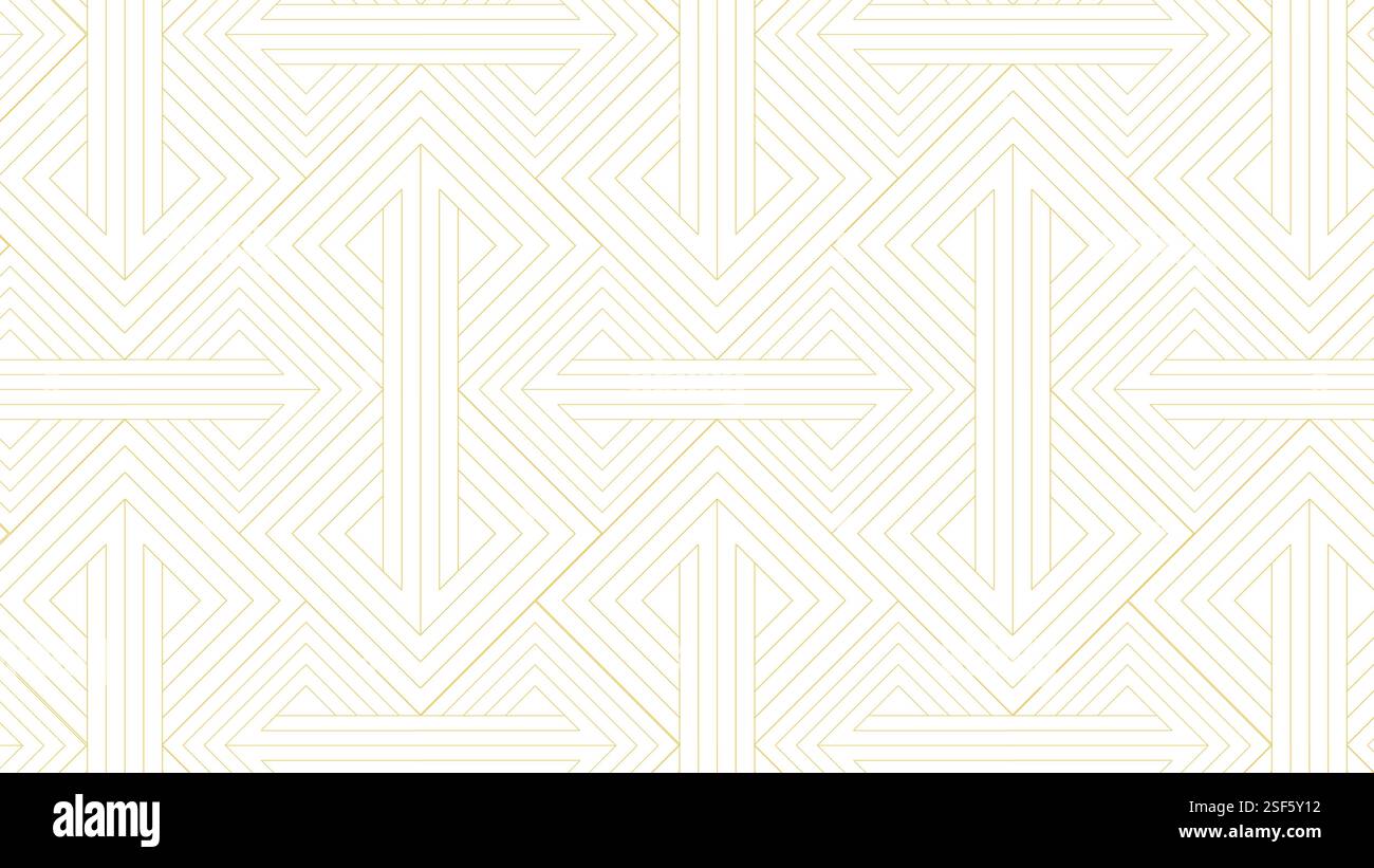 Seamless geometric line pattern with gold outlines on a white ...