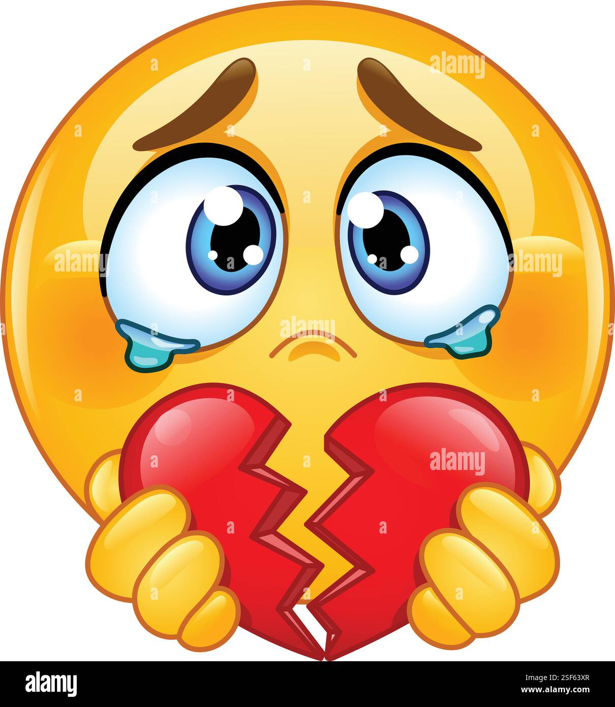 Sad emoji emoticon with teary eyes holding a broken red heart Stock Vector Image & Art - Alamy