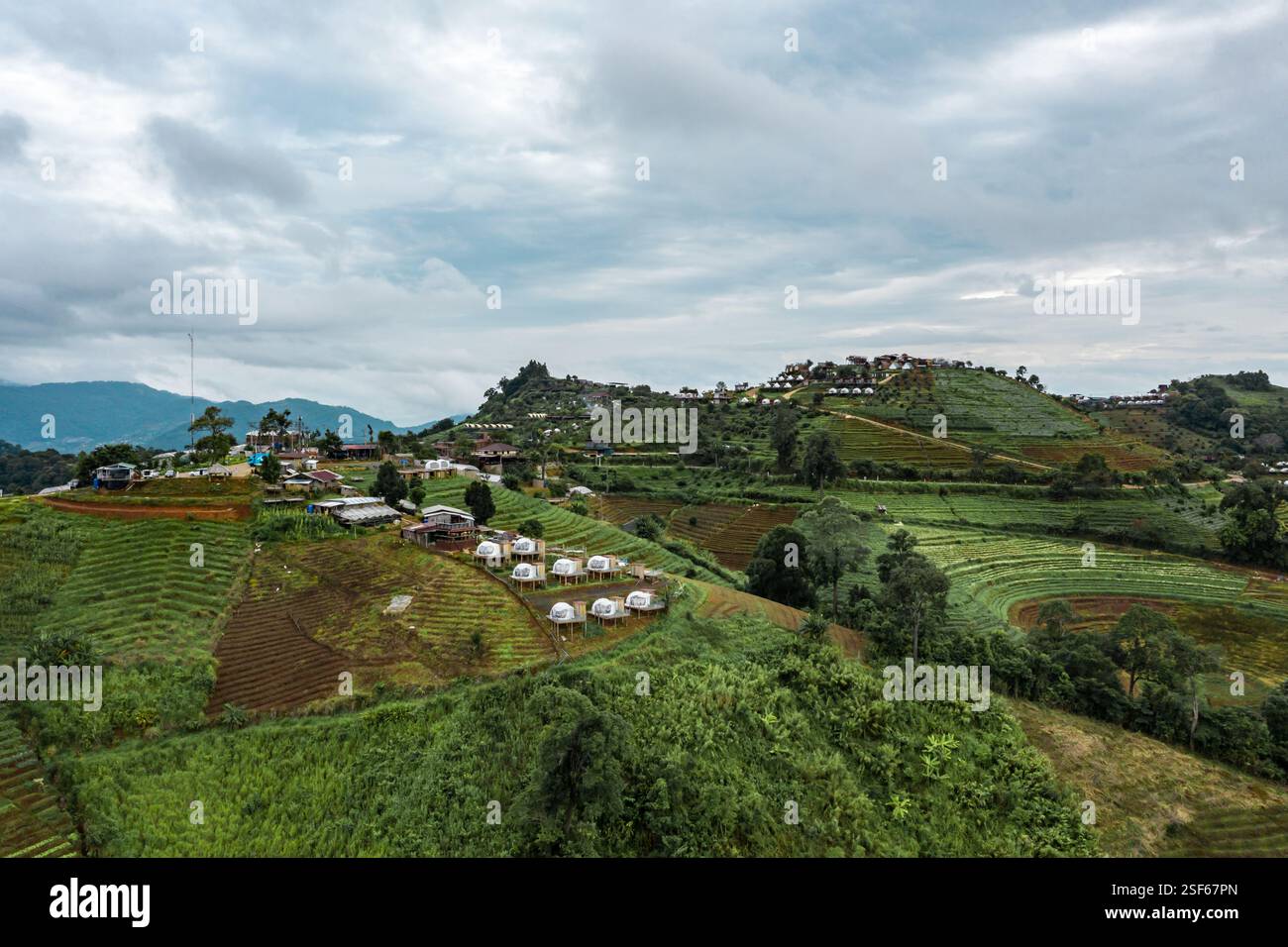 An aerial photographic view of Mon Jam Village in Chiangmai, filled ...