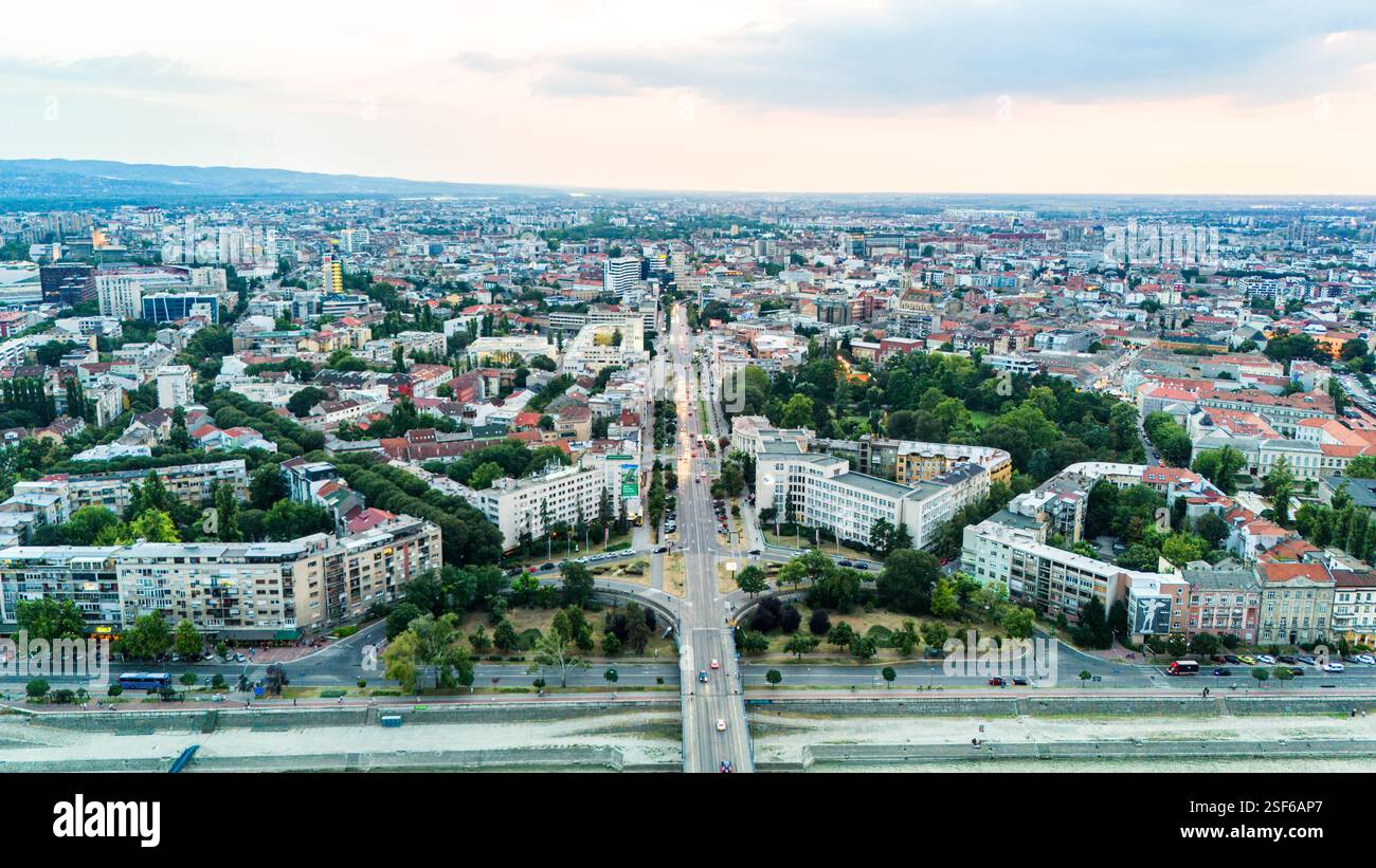 Aerial view of Novi Sad Serbia showcasing Danube river bridge and urban ...
