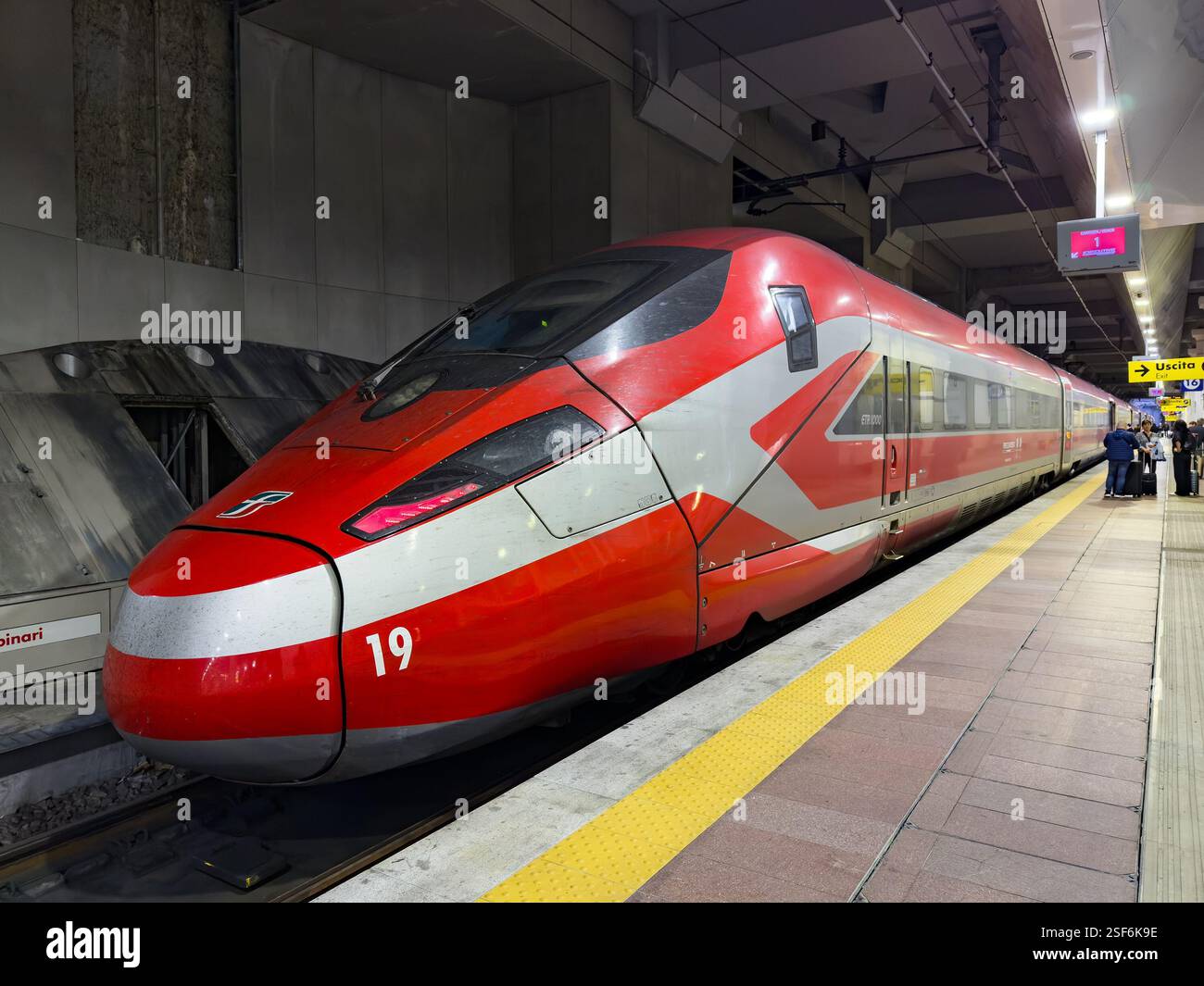 BOLOGNA, ITALY - OCTOBER 27, 2024: Red Frecciarossa ETR 1000 high speed ...