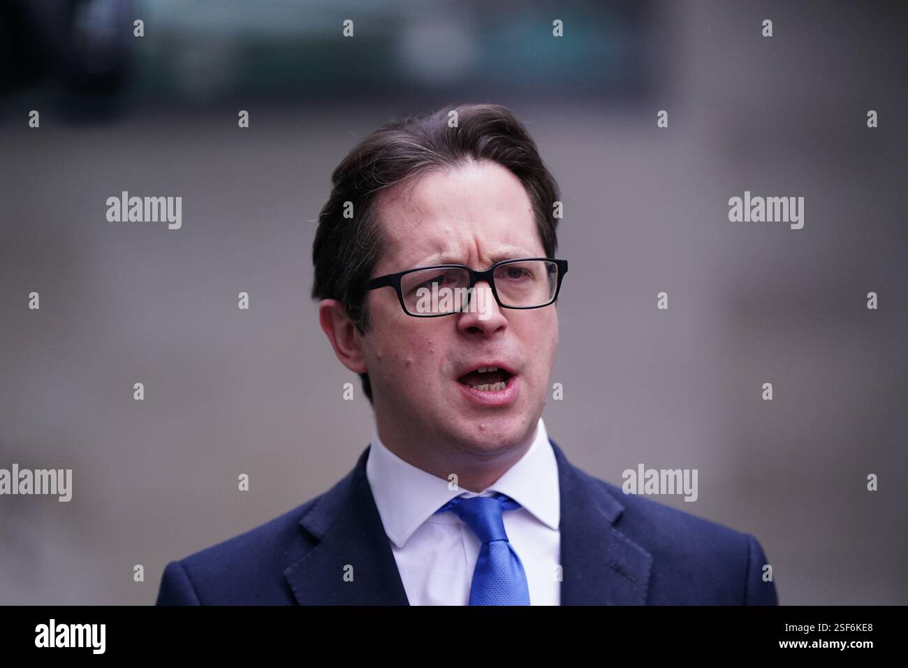 Shadow chancellor of the Duchy of Lancaster Alex Burghart doing a media ...