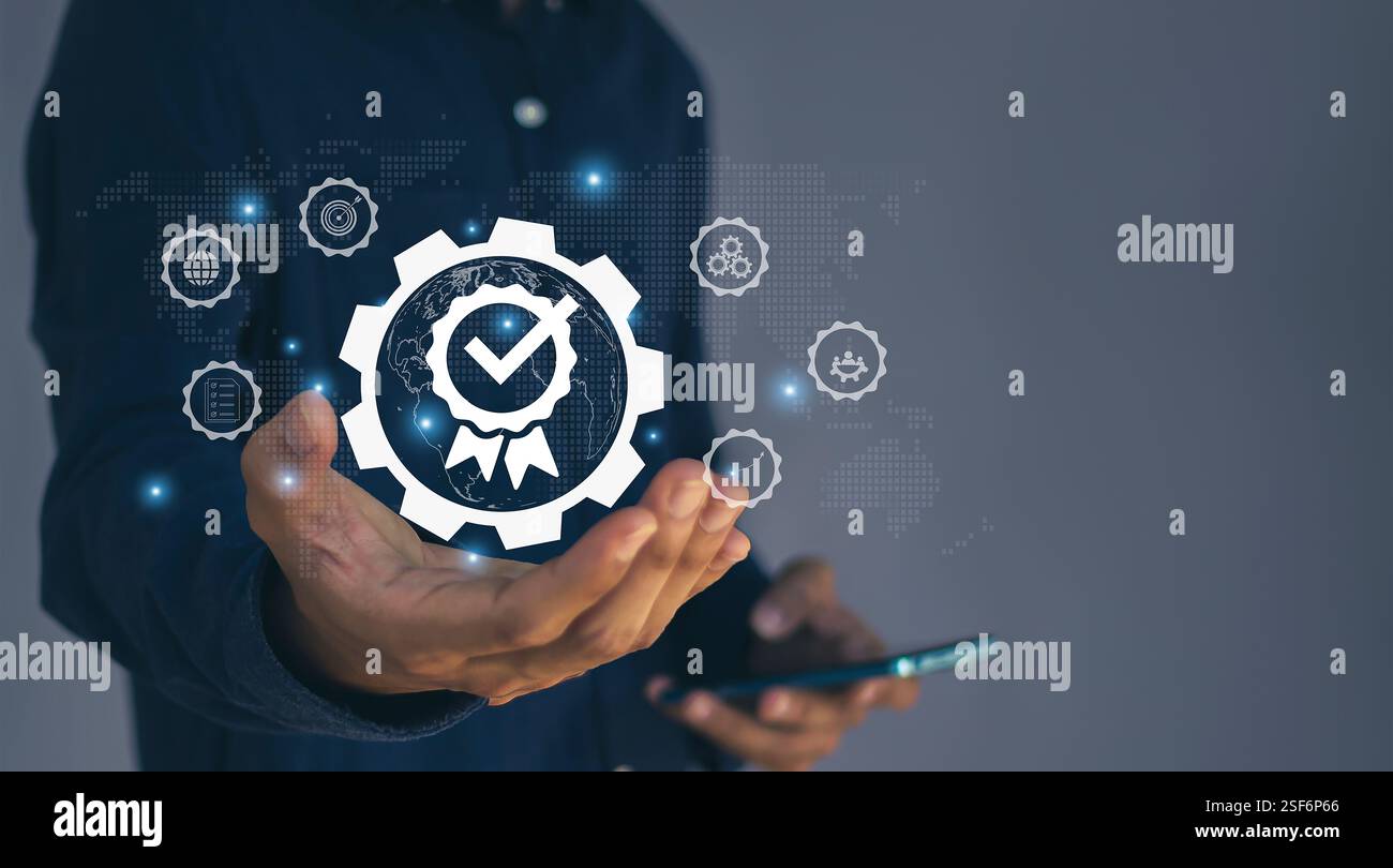 Quality Assurance, Standard Warranty ISO, businessman working with ...