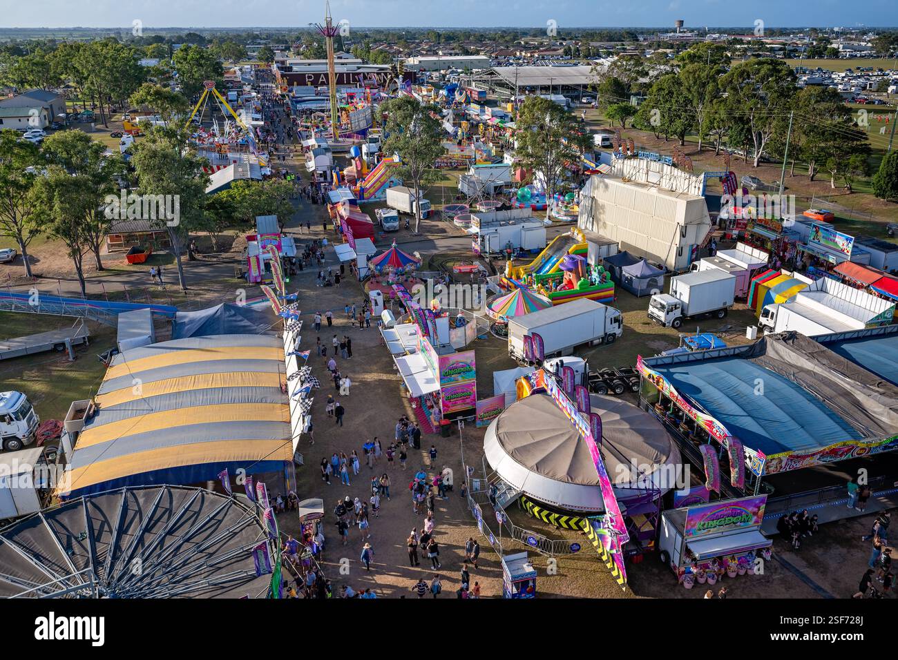 Bundaberg show, aerial view of sideshow alley, taken from Ferris Wheel, Queensland, Australia ...