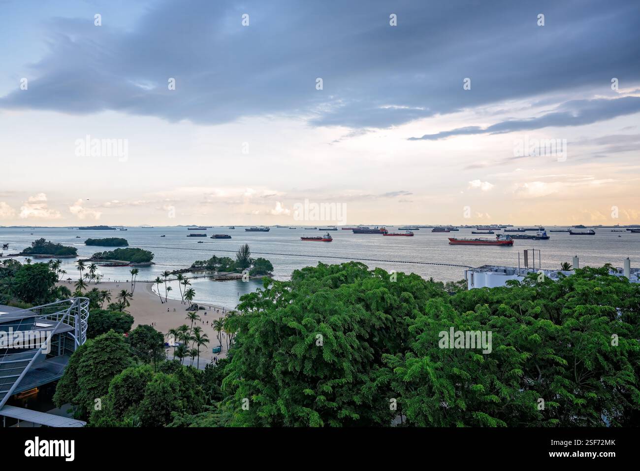 Siloso Beach Singapore, view from Fort Siloso skywalk, ships in ...