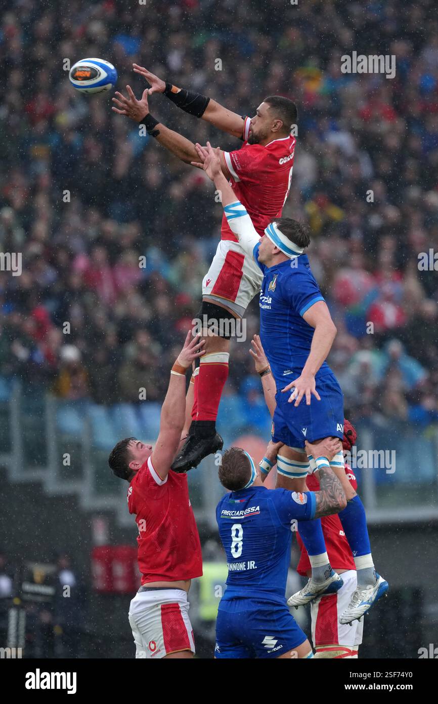Lineout of Taulupe Faletau of Wales during the Six Nations rugby match ...