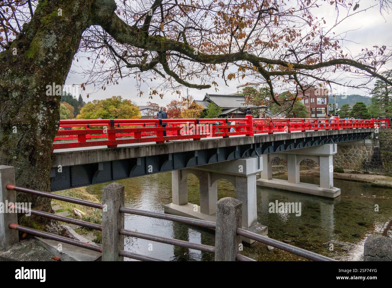 View of Red Bridge in Takayama City, Takayama, Japan Stock Photo - Alamy