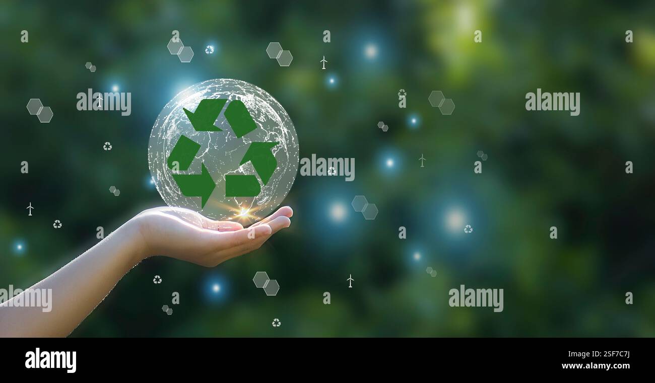 Recycle symbol on earth background The concept of maximizing resource ...