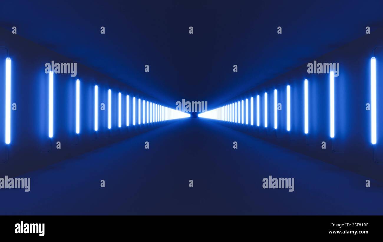Neon led lights in glass tube dark corridor 3d render Stock Photo - Alamy