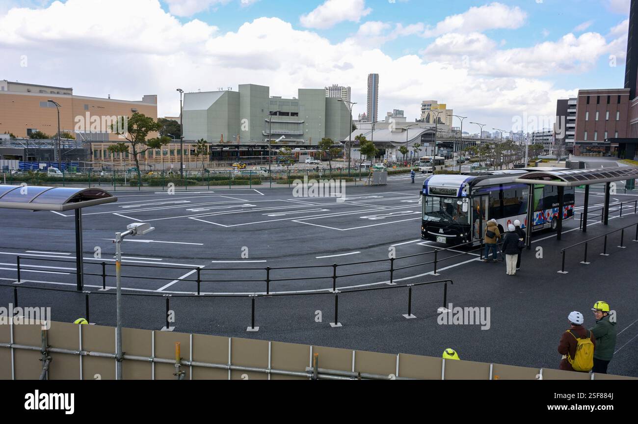 A photo shows a drop-off area of the bus terminal from the Expo venue ...