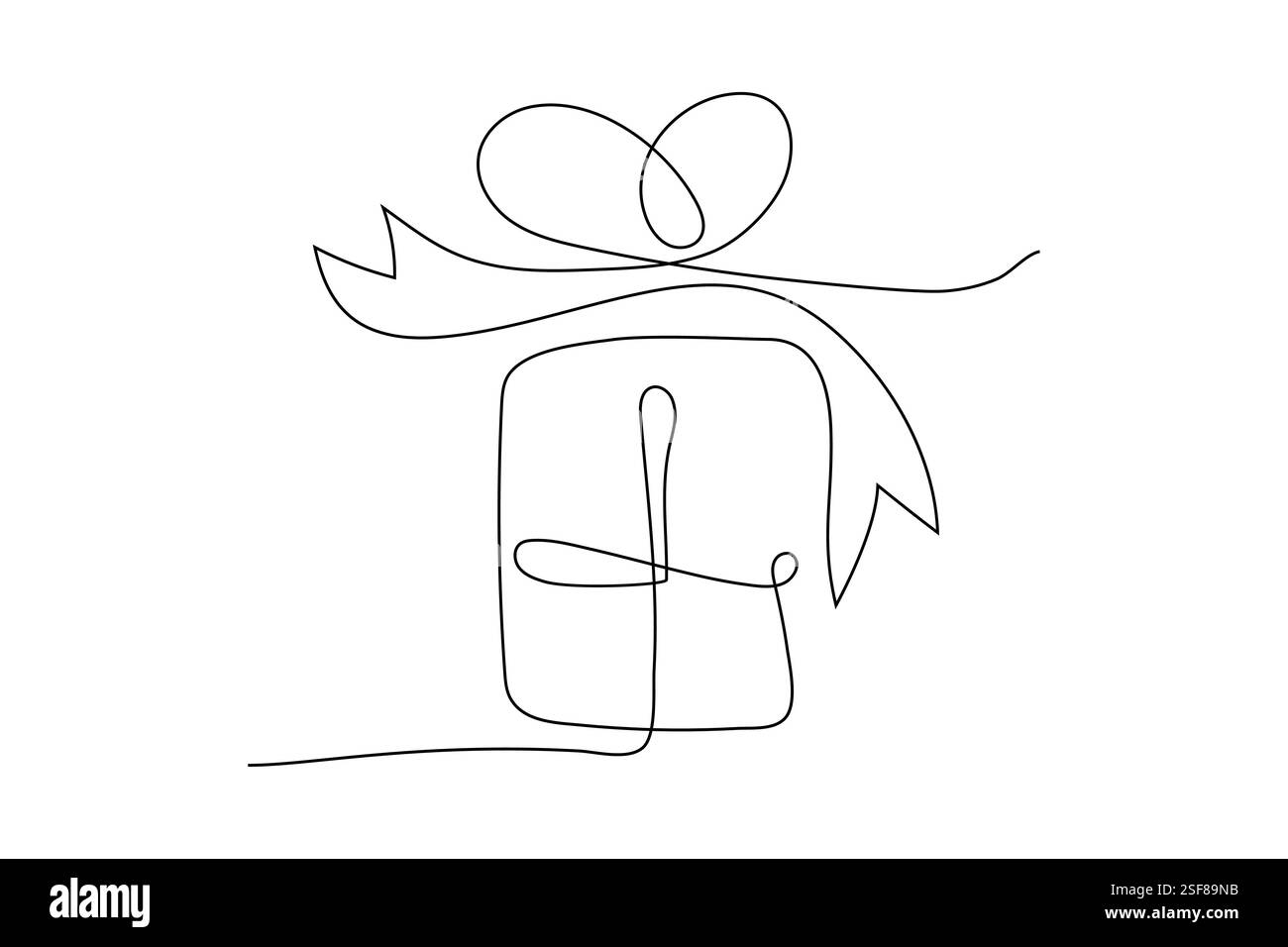 Creative line art depicting a gift box with a bow in a minimalistic ...