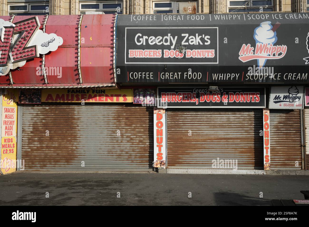 Closed shops in winter Blackpool UK Stock Photo - Alamy