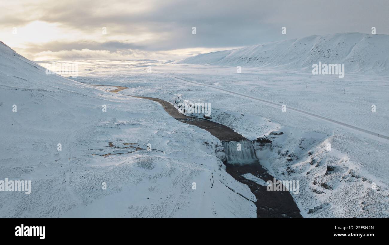 Aerial view of Thorufoss in southwest Iceland in the winter Stock Photo ...