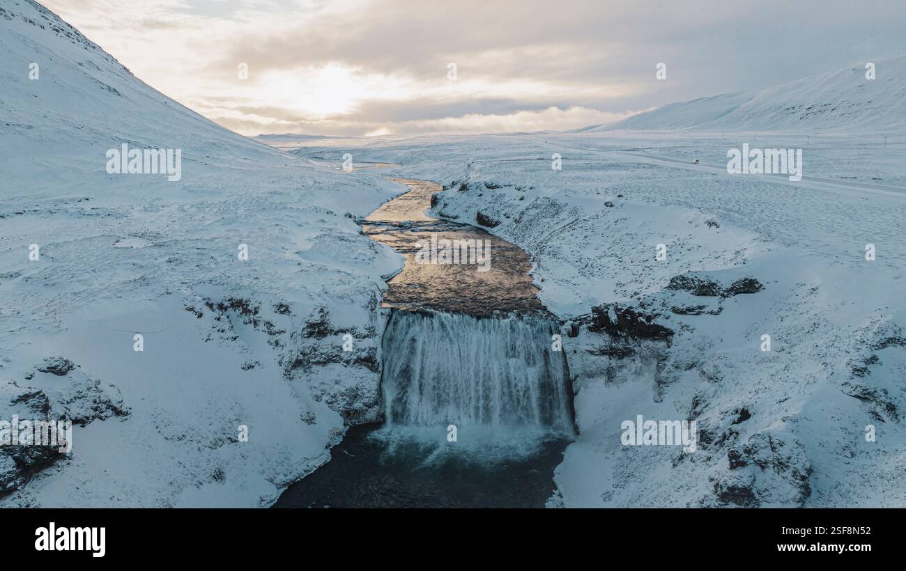 Aerial view of Thorufoss in southwest Iceland in the winter Stock Photo ...