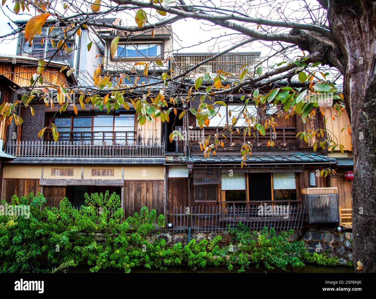 GION, KYOTO, JAPAN - Traditional old Japanese wood houses in Kyoto on a ...