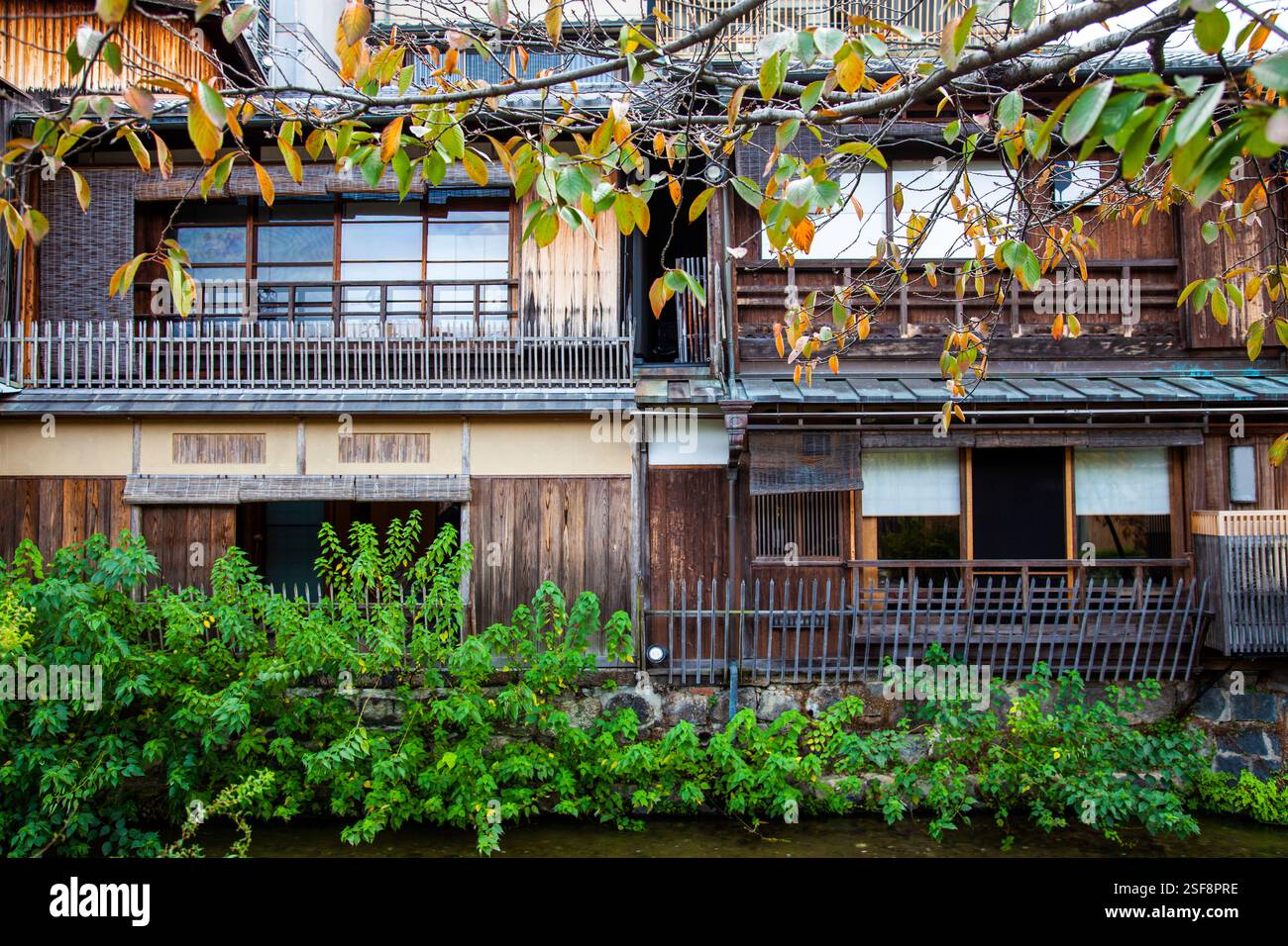 GION, KYOTO, JAPAN - Traditional old Japanese wood houses in Kyoto on a ...