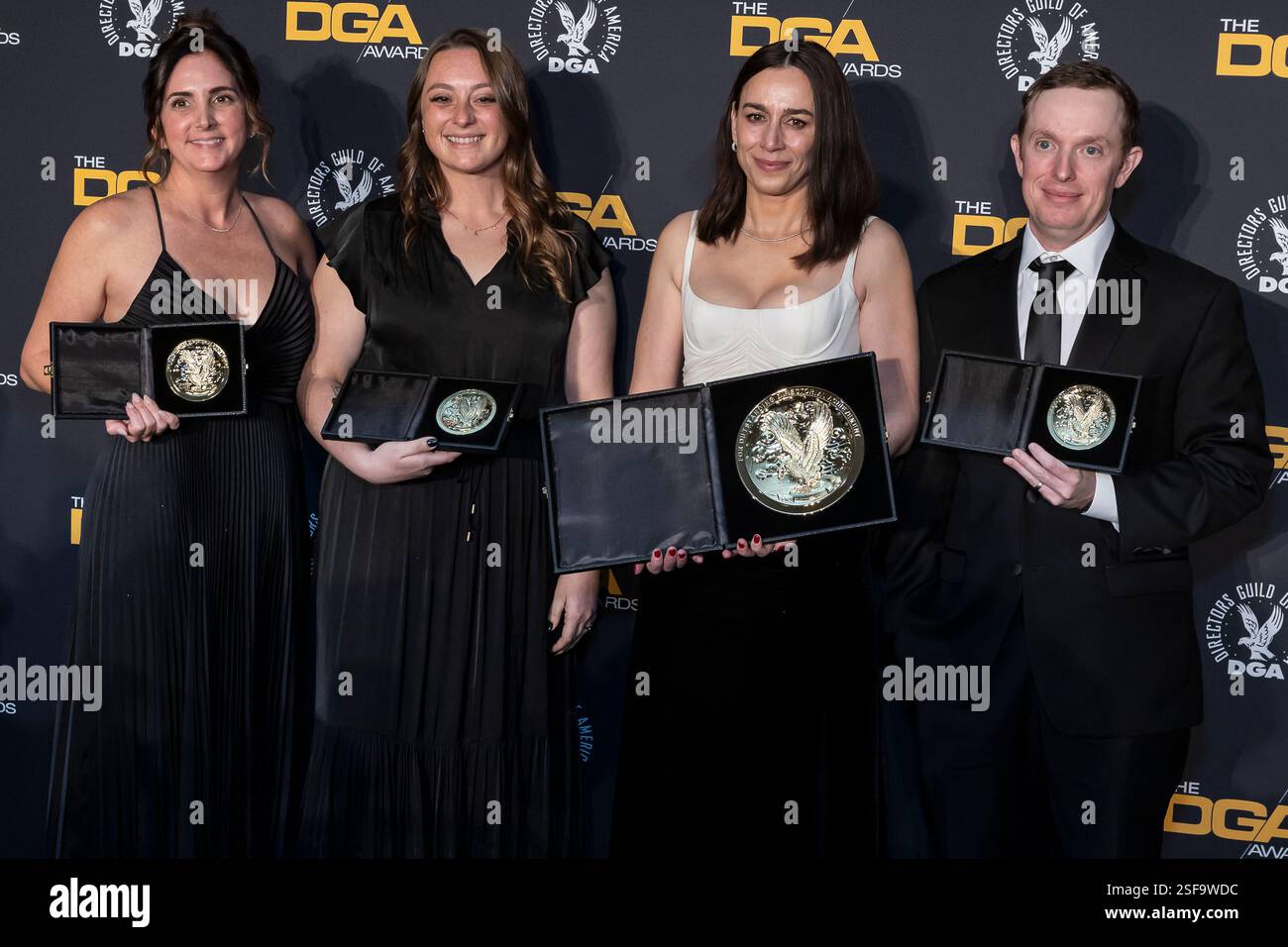 Beverly Hills, USA. 08th Feb, 2025. Lucia Aniello, Jeff Rosenberg and team pose in the press ...