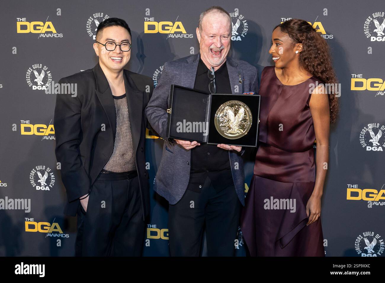 Beverly Hills, USA. 08th Feb, 2025. Bowen Yang, Neil DeGroot and Ayo ...