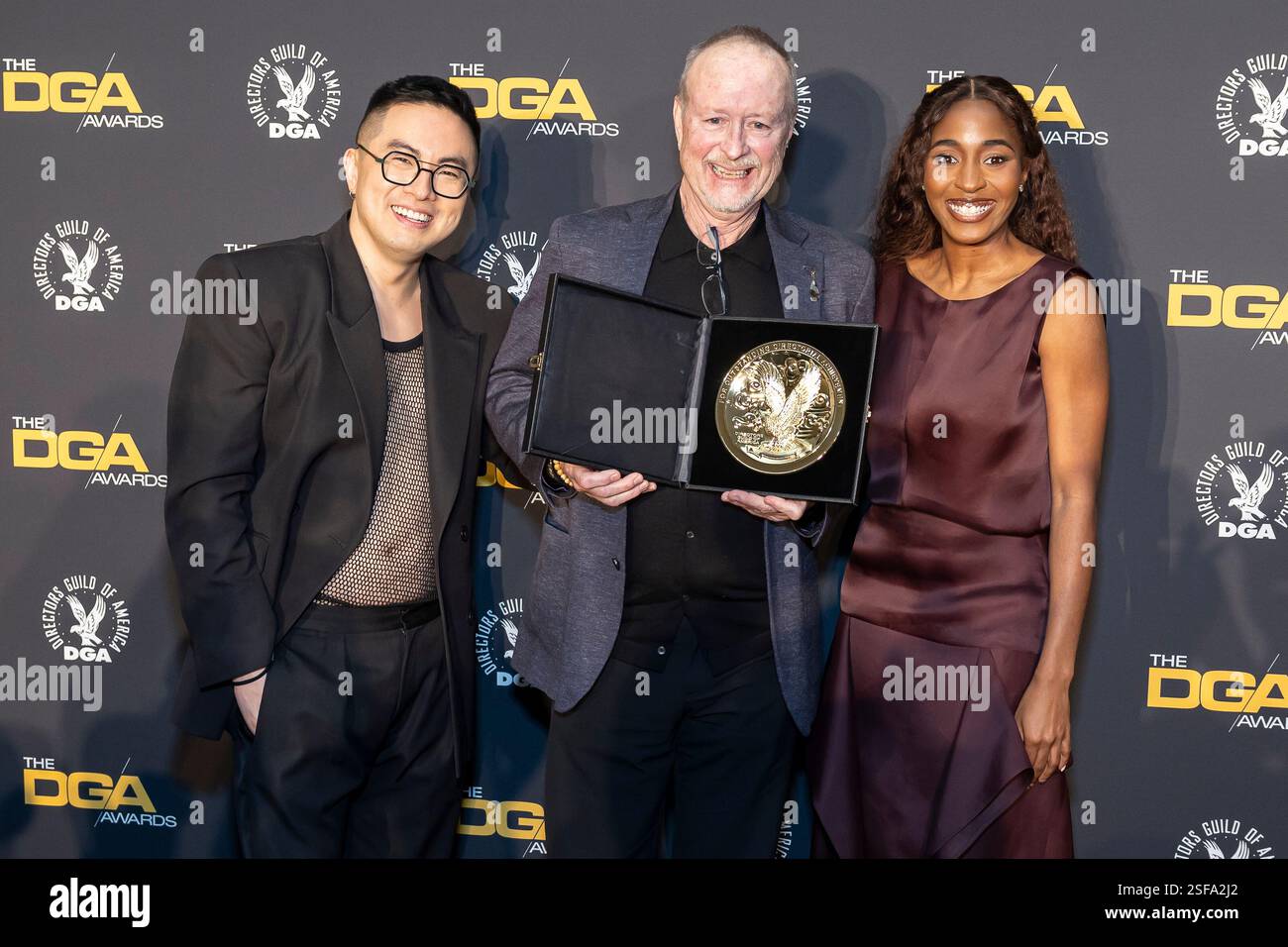 Beverly Hills, USA. 08th Feb, 2025. Bowen Yang, Neil DeGroot and Ayo ...