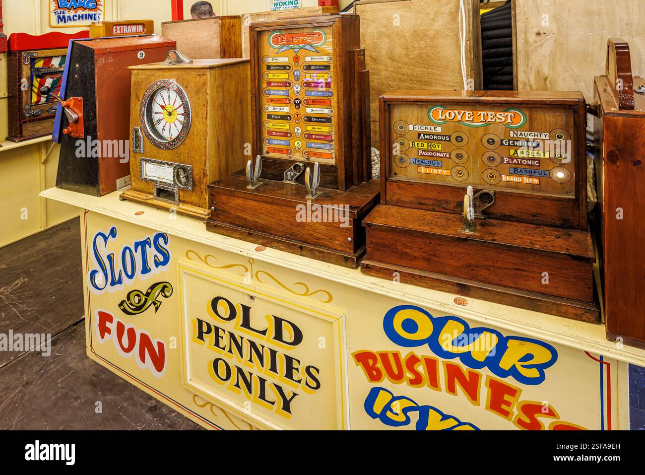 Penny arcade traditional funfair and seaside machines with love test ...