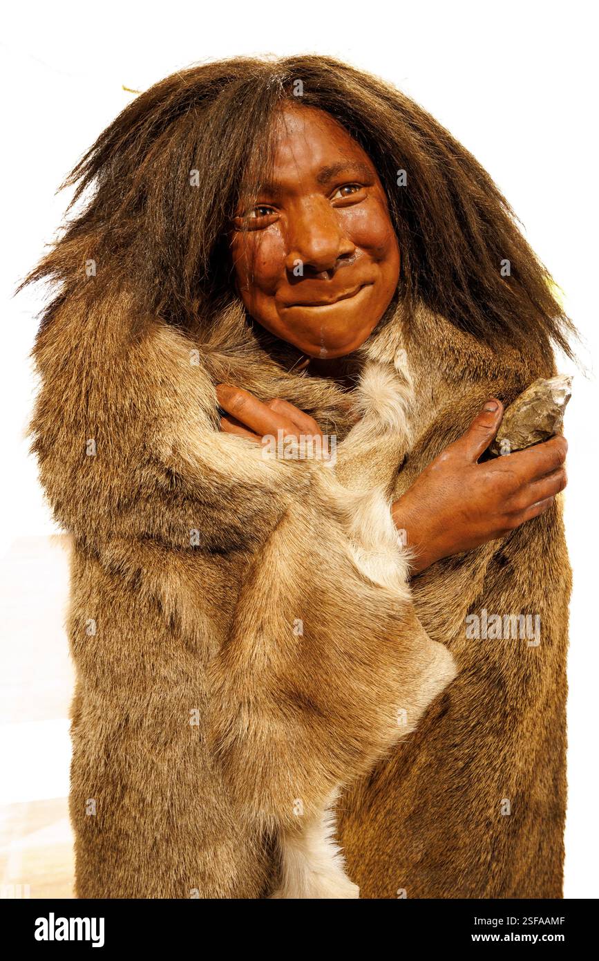 Model of neanderthal boy from Pontnewydd Cave, North Wales, Wales, UK ...