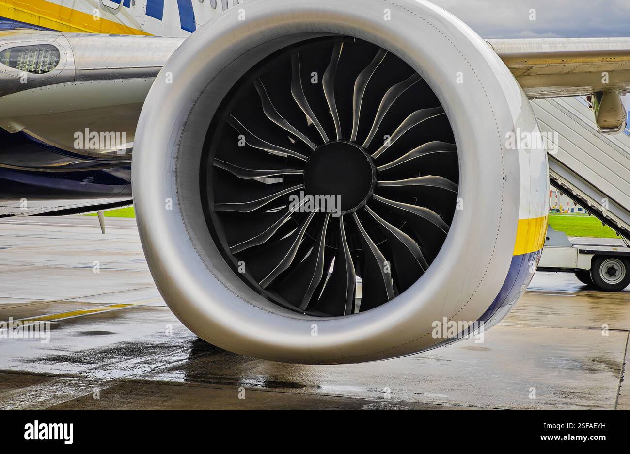 Jet engine of an modern airliner. Close up photo of an aircraft turbine ...
