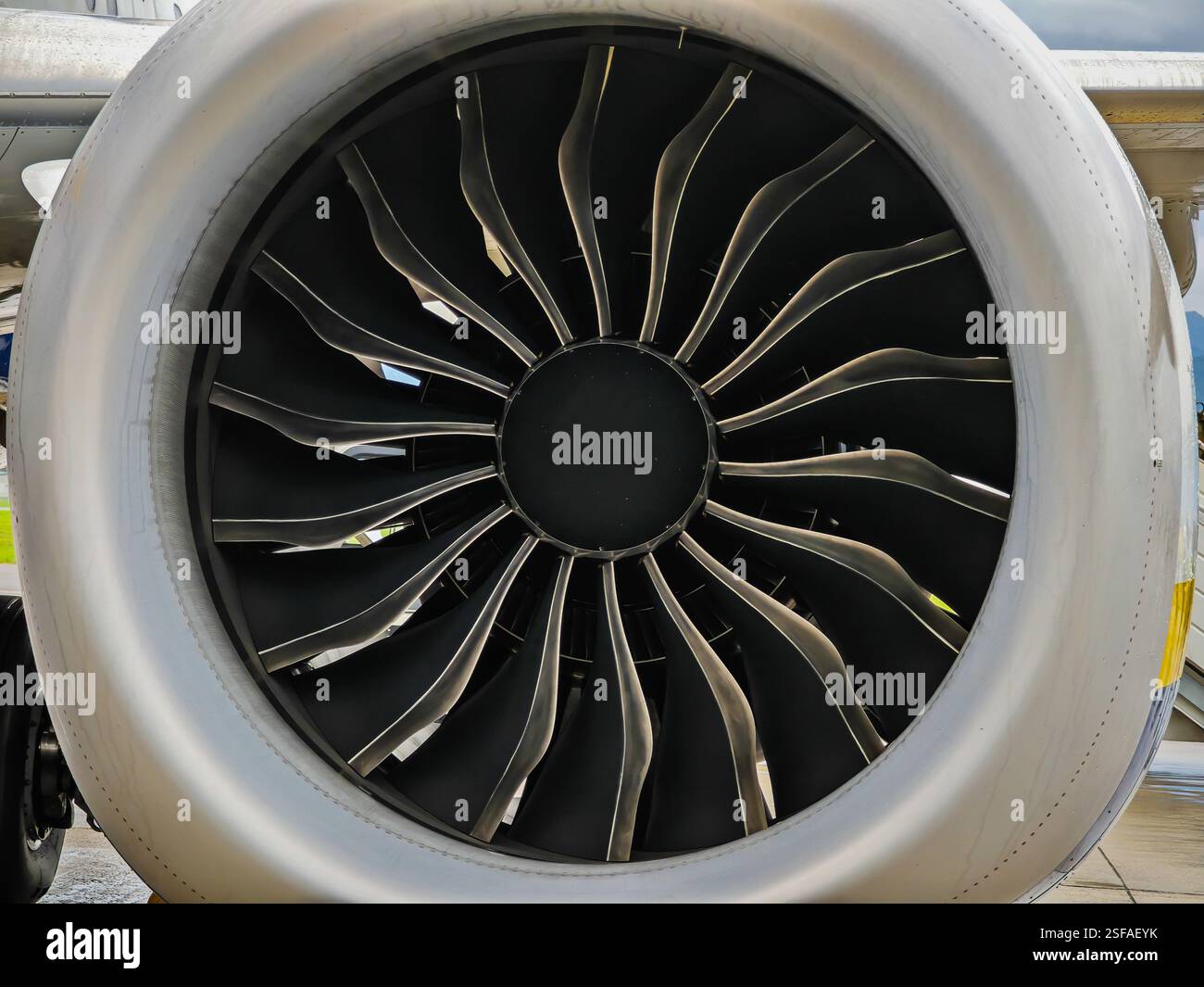 Jet engine of an modern airliner. Close up photo of an aircraft turbine ...