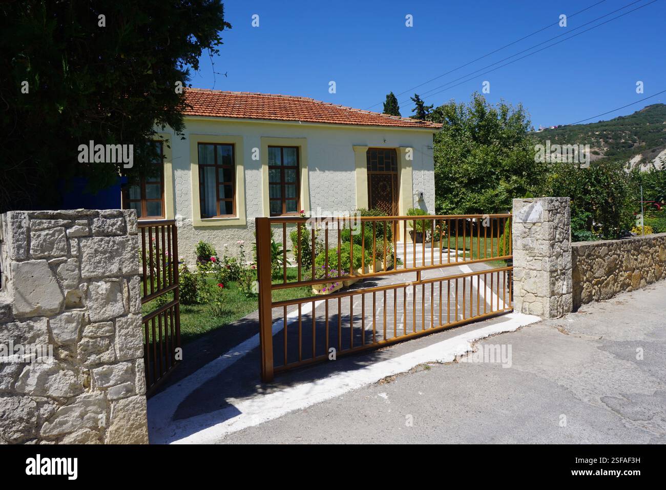 A traditional building in Chania with a tiled roof and a beautiful ...