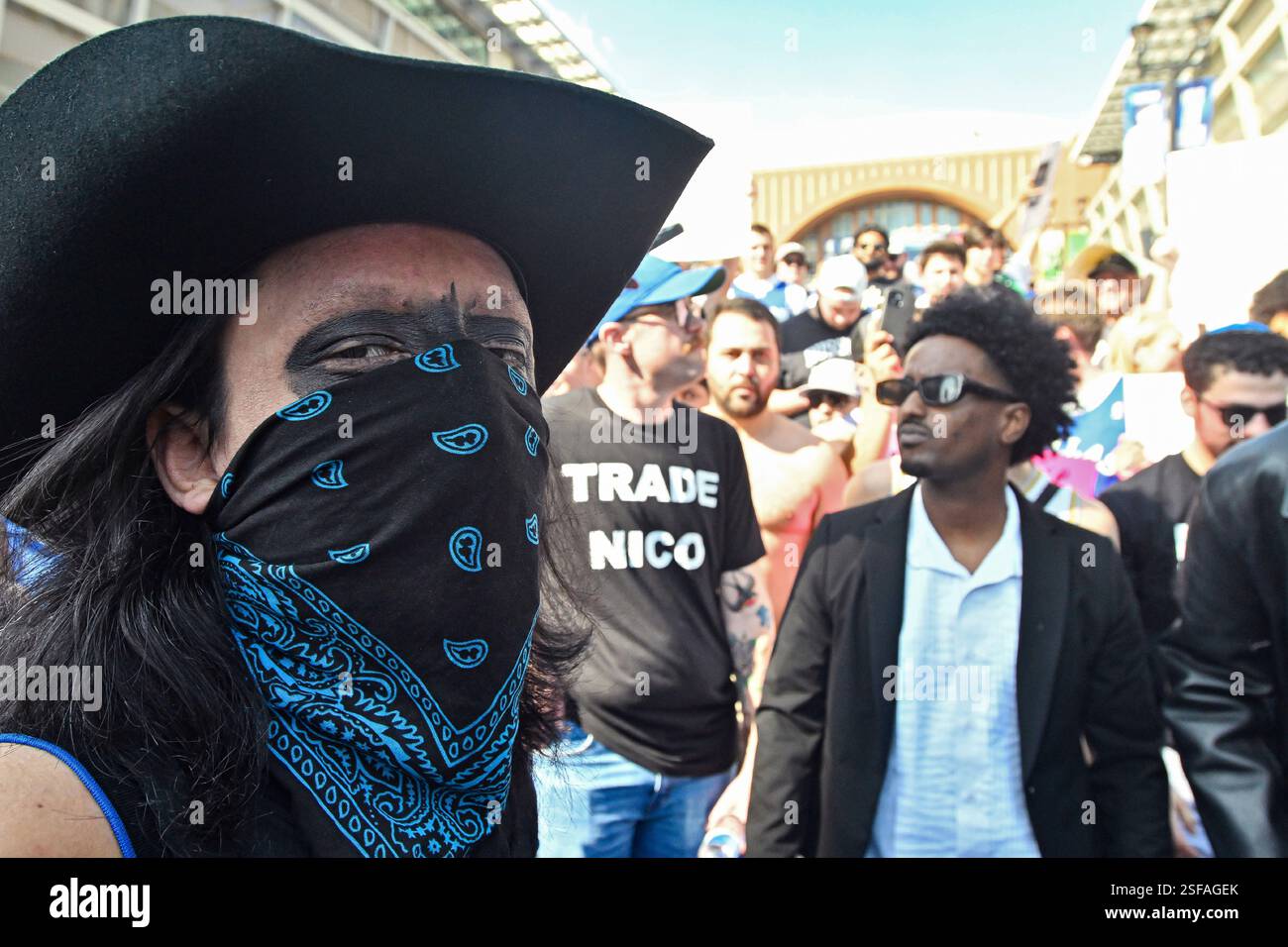 DALLAS, TX - FEBRUARY 08: A Dallas Mavericks fan participates in a ...