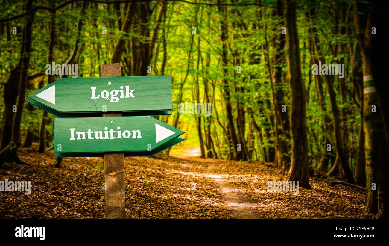 An image with a signpost pointing in two different directions in German ...