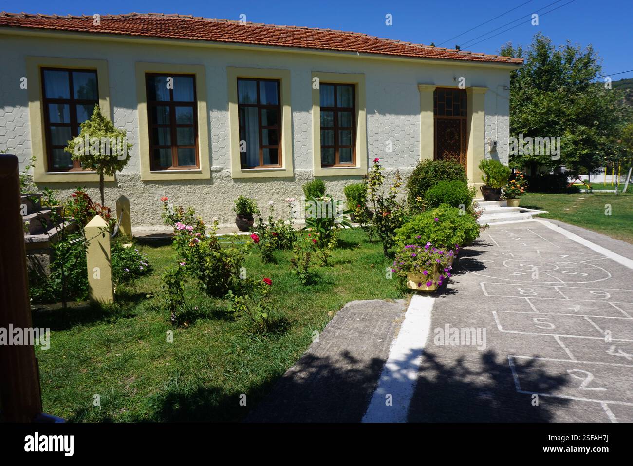 A traditional building in Chania with a tiled roof and a beautiful ...