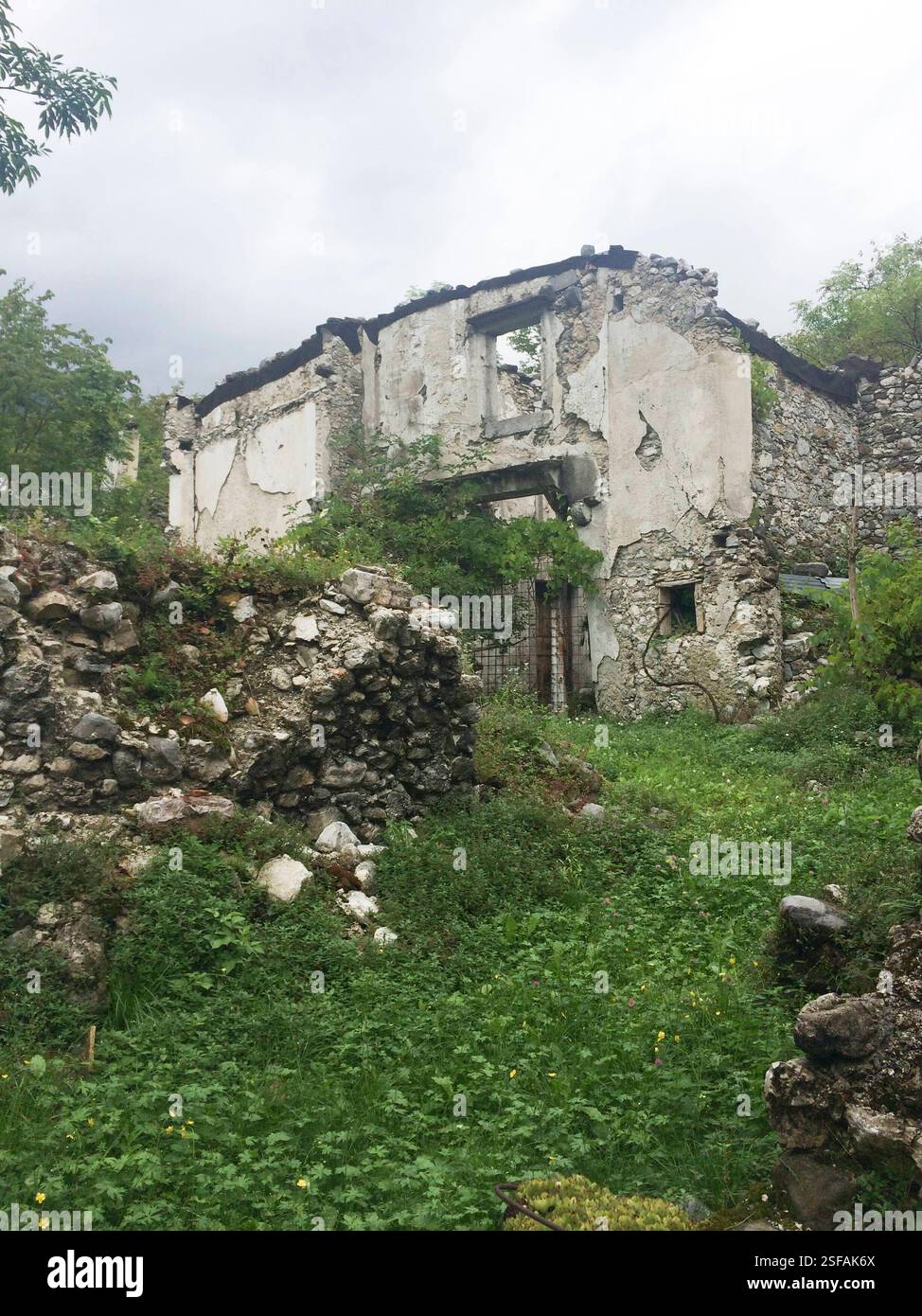 decay and structural damage in building, abandoned house in rural area ...